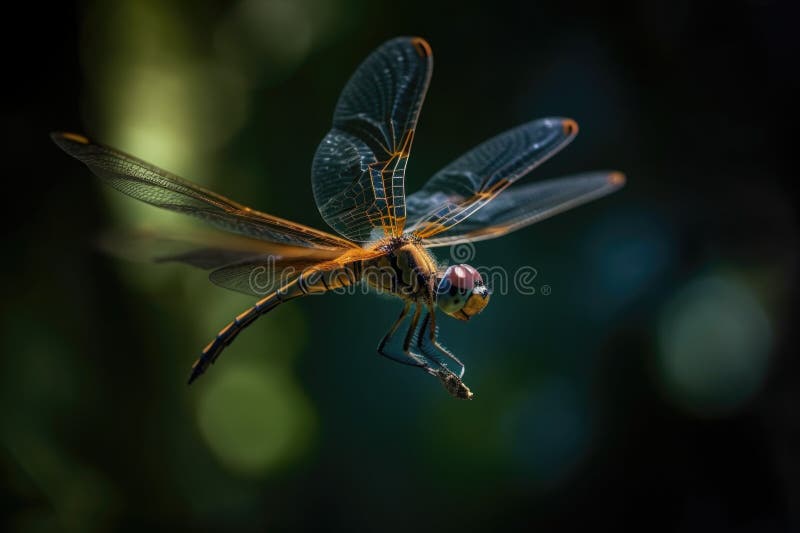 Macro Shot of Dragonfly in Flight, Its Wings Buzzing Stock Illustration ...