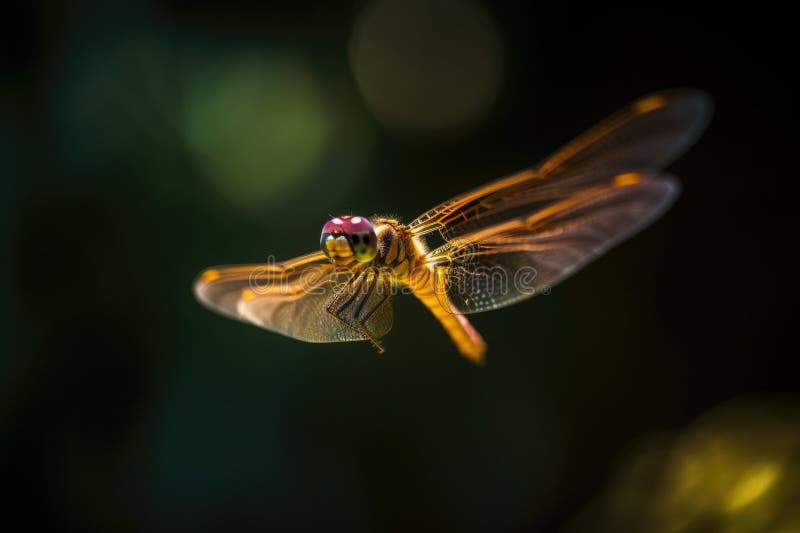 Macro Shot of Dragonfly in Flight, Its Wings Glistening in the Light ...