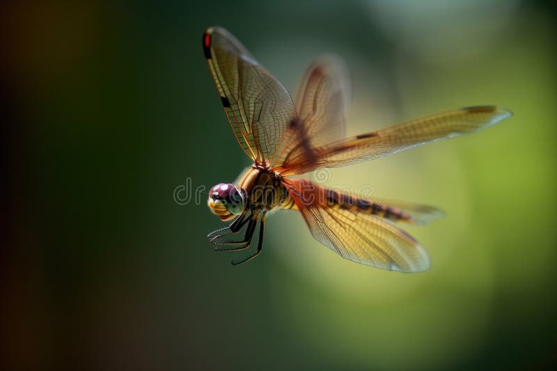 Macro Shot of Dragonfly in Flight, Its Wings Glistening in the Light ...