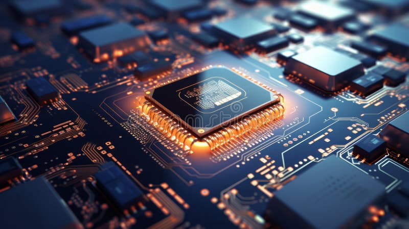 Macro Shot of an Electronic Circuit with Illuminated Pathways. Computer ...