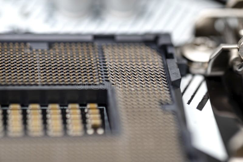 Macro Shot of Empty Modern LGA 1200 Socket for CPU on Black Desktop ...