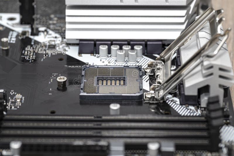 A Modern Desktop Motherboard in Black Color with a Visible Socket 1200 ...