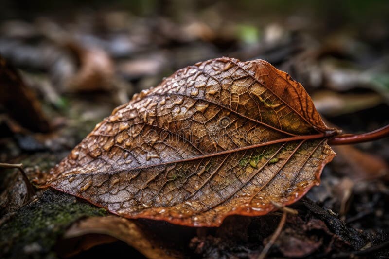 Macro Shot of Fallen Leaf, Showcasing Intricate Details and Textures ...