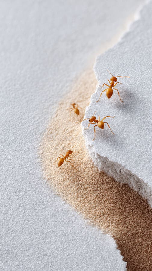 Macro Shot Featuring a Group of Ants Navigating a Terrain of White and ...