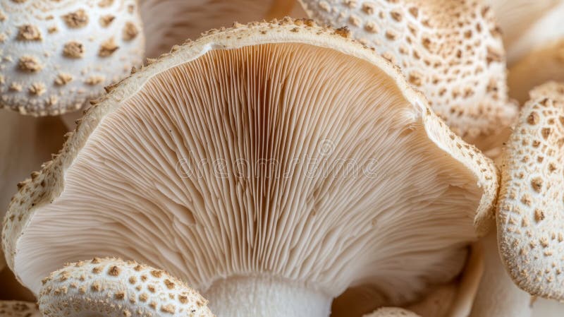 Close-up of Agaricus Bisporus Gills Showing Details and Spore Formation ...