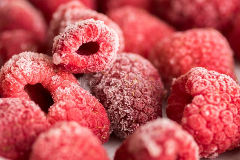 The Macro Shot of Frozen Red Raspberry Stock Image - Image of snow ...