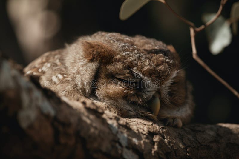 Macro Shot of Furry Creature with Its Eyes Closed, Resting on Tree ...