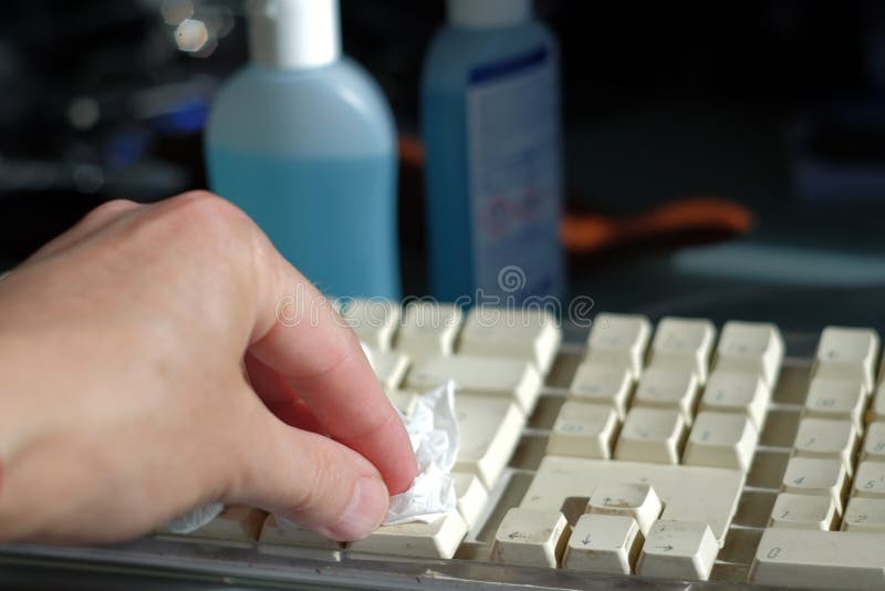 Hand Sanitizing Computer Keyboard Stock Photo - Image of care, cloth ...