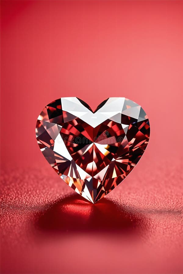 A Macro Shot of a Heart Shaped Diamond on Red Background Stock ...