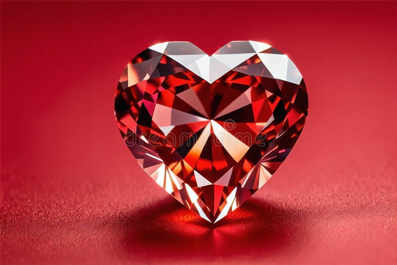 A Macro Shot of a Heart Shaped Diamond on Red Background Stock ...
