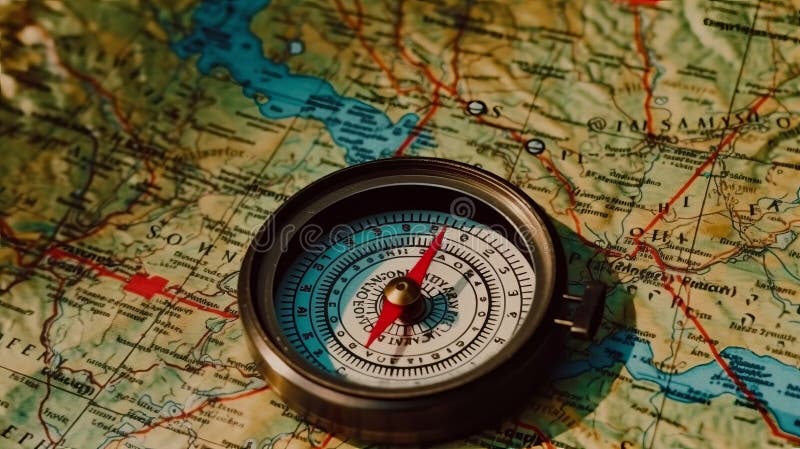 Macro Shot of a Hiking Map with Compass. Generative AI Stock ...