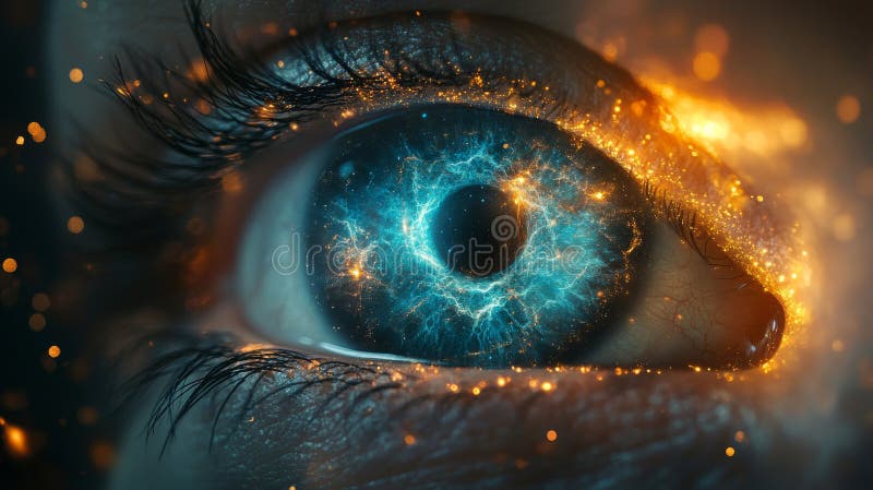 Macro Shot of Human Eye with Cosmic Nebula Effect, Surreal Vision ...