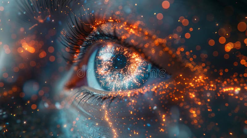 Macro Shot of a Human Eye with Cosmic Star-like Reflections. Exploring ...