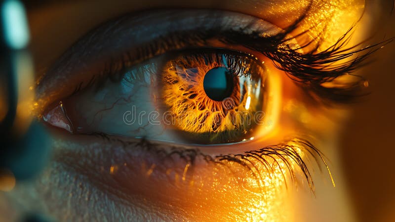 Macro Shot of a Human Eye with Golden Reflections and Intricate Details ...