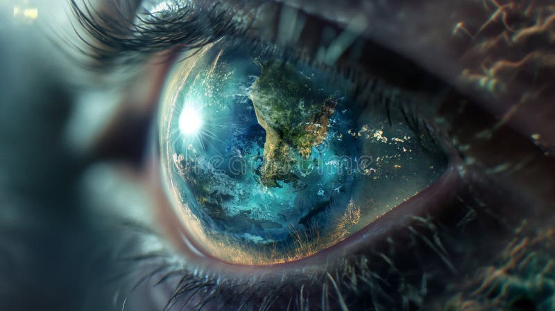 Macro Shot of Human Eye Reflecting the Earth from Space. Generative AI ...