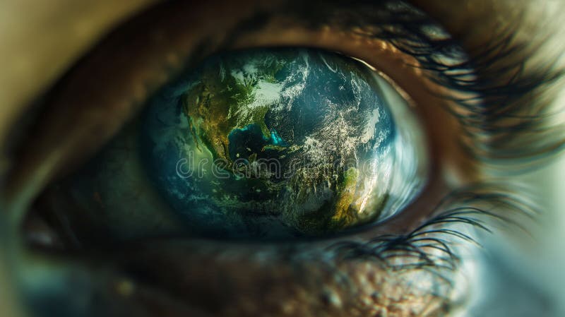 Macro Shot Human Eye Reflecting Earth Space Generative Ai Stock Photos ...