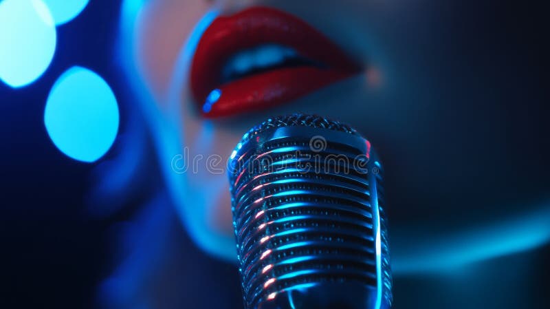 A Macro Shot of Human Lips Articulating into a High-tech Microphone ...