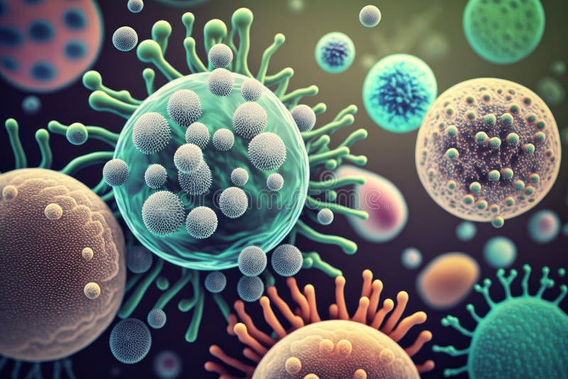 Macro Shot Illustration of Microbes and Bacteria on Abstract Background ...