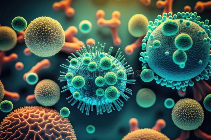 Macro Shot Illustration of Microbes and Bacteria on Abstract Background ...