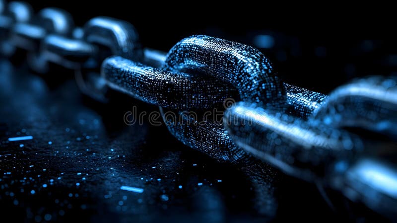 Macro Shot of Interlocking Chain Links in Blue Hue on Black Surface ...