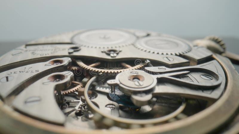 Macro Shot of the Internal Parts of Antique Pocket Watch Turning on ...