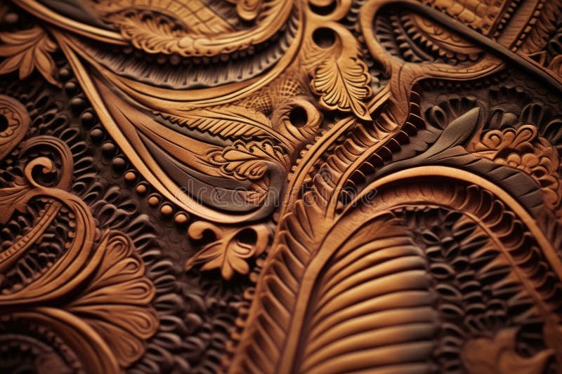 Macro Shot of Intricate Leather Tooling Patterns Stock Illustration ...