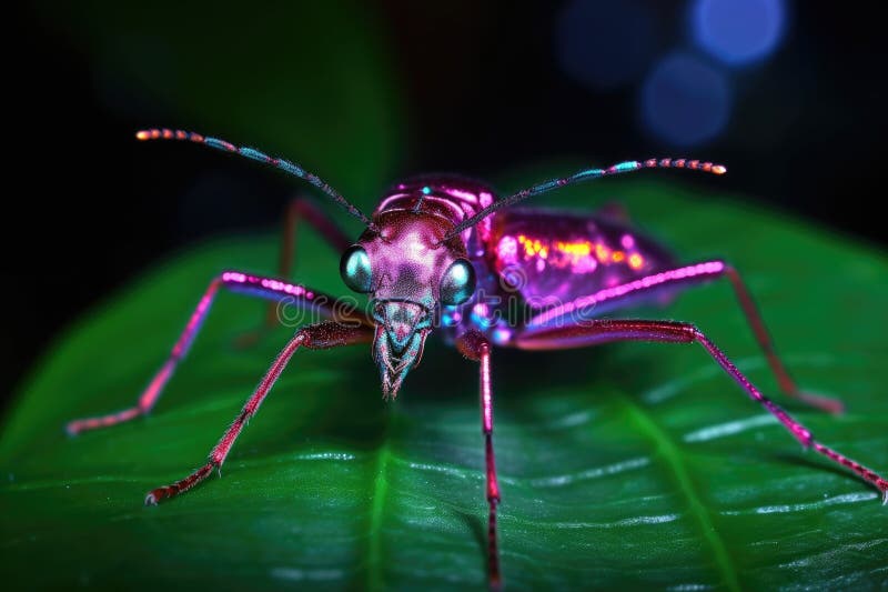 Macro Shot of an Iridescent Beetle on a Leaf Stock Illustration ...