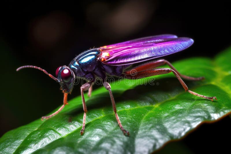 Macro Shot of an Iridescent Beetle on a Leaf Stock Illustration ...