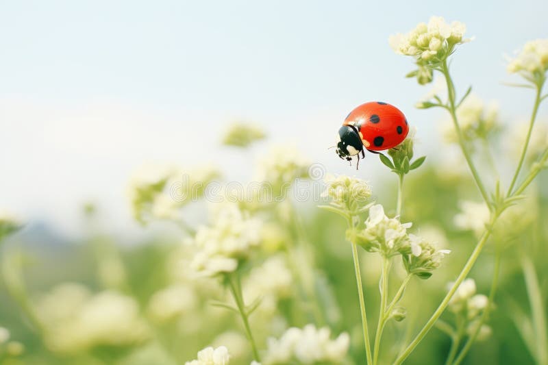 Macro Shot of Ladybug on Flower with Blurred Background and Ample Space ...