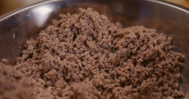 Macro Shot of Meat Cooked and Ground in Meat Grinder in Bowl Stock ...