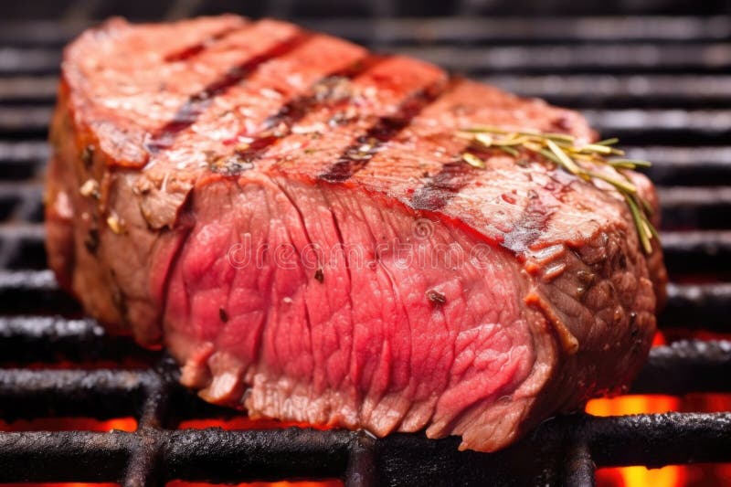 Macro Shot of a Medium-rare Steak with Grill Marks Cut Open Stock Photo ...