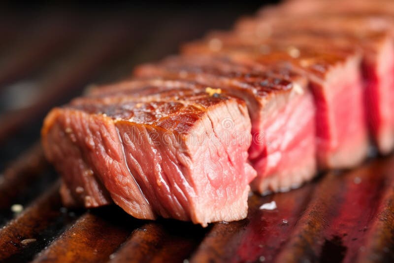 Macro Shot of Medium-rare Steak Texture after Slicing Stock ...