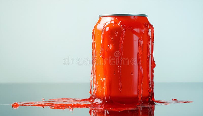 Macro Shot a Melting Red Can Made from Orange Ice on a Minimalist ...