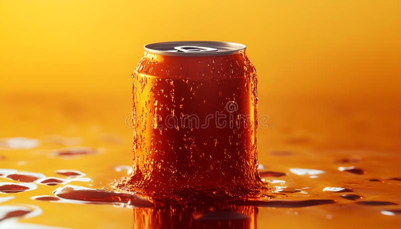 Macro Shot a Melting Red Can Made from Orange Ice on a Minimalist ...