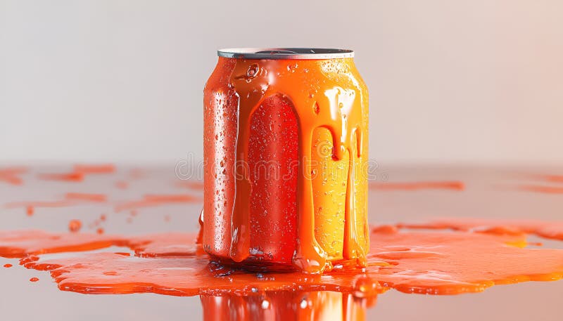 Macro Shot a Melting Red Can Made from Orange Ice on a Minimalist ...