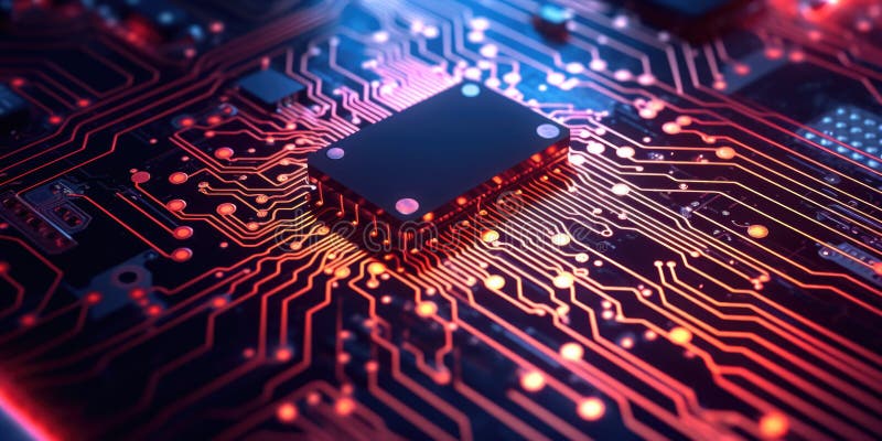 Macro Shot of a Microprocessor Circuit Board with Flashing Lights Stock ...