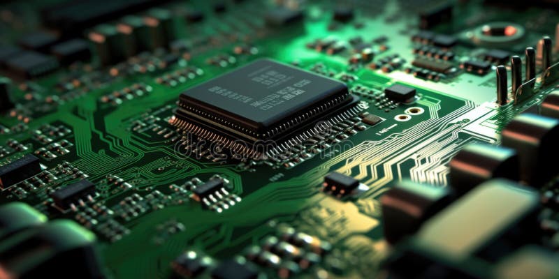 Macro Shot of a Microprocessor on a Green Circuit Board Stock ...