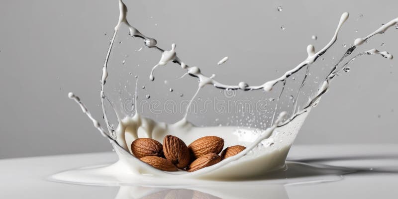 A Macro Shot of a Milk Splash with Nuts Protruding from the Surface and ...