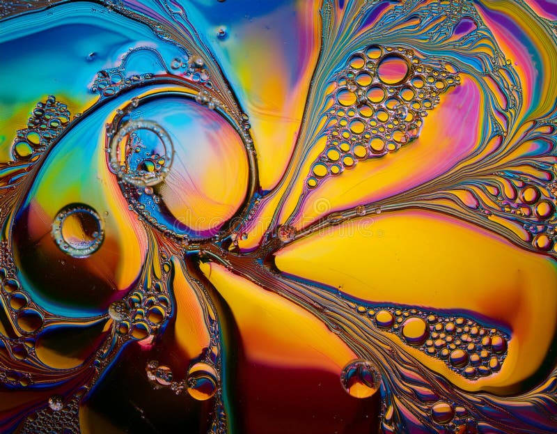 Macro Shot of Oil and Water Interaction Creating Psychedelic Patterns ...