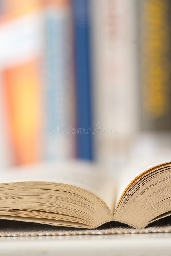 Macro Shot of Open Book in a Library. Stock Image - Image of library ...