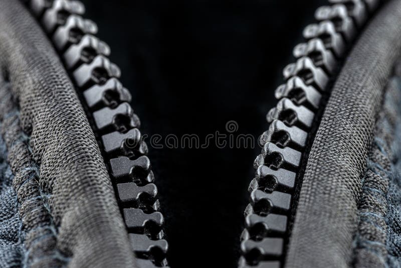 A Macro Shot of a Open, Plastic Zipper in a Modern Blue Garment. Stock ...