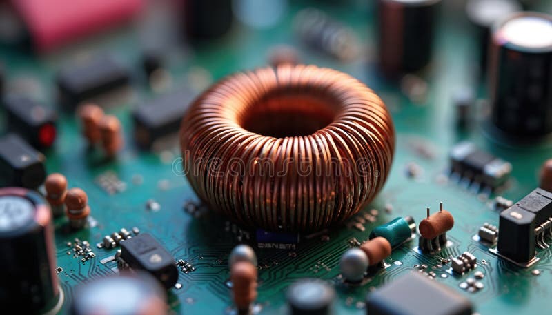 Macro Shot of PCB Circuit Board with Tightly Coiled Copper Wire ...