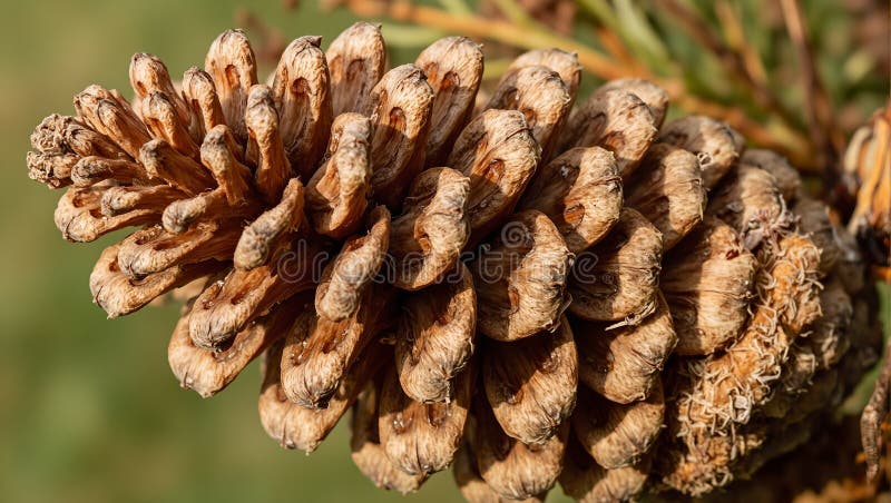 Macro Shot of a Pine Cone with Glistening Sap Stock Illustration ...
