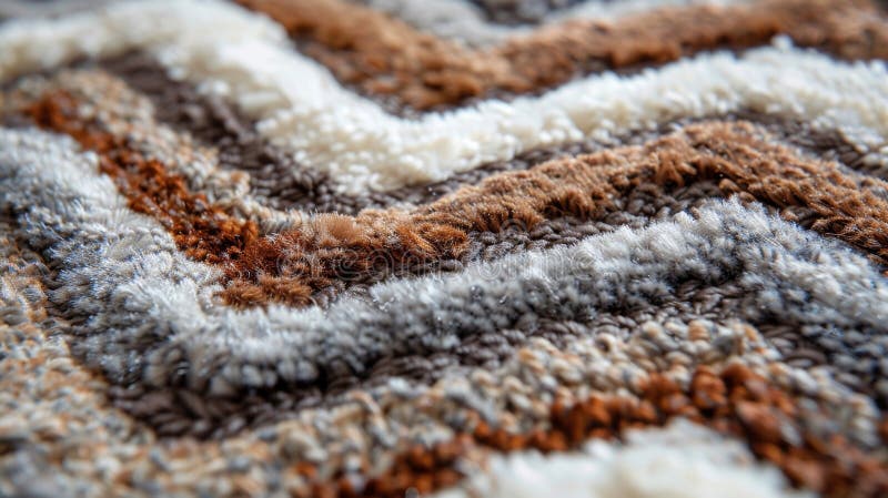 A Macro Shot of the Plush Pile of a Chevron Rug with a Mix of Warm and ...