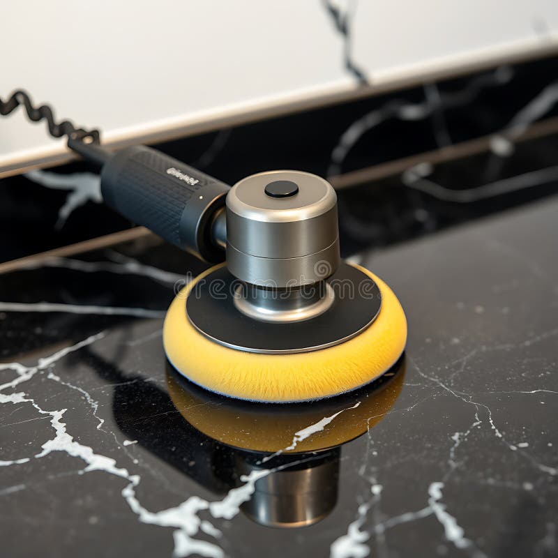 A Macro Shot of a Polishing Tools Rotating Pad on a Black Marble ...