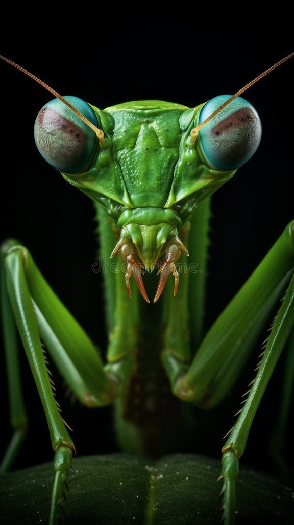 A Macro Shot of a Praying Mantis Stock Illustration - Illustration of ...