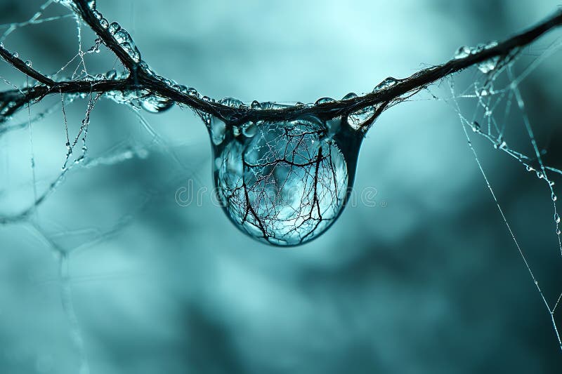 Raindrop on Spider Web Macro, Delicate Light Details. Stock ...