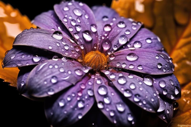 Macro Shot Of Raindrops On Flower Ai Generative Stock Illustration