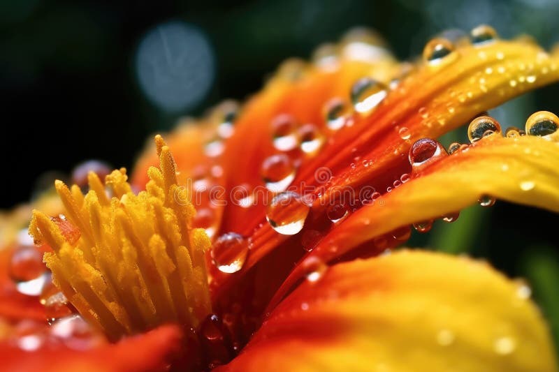 Macro Shot Of Raindrops On Flower Ai Generative Stock Illustration