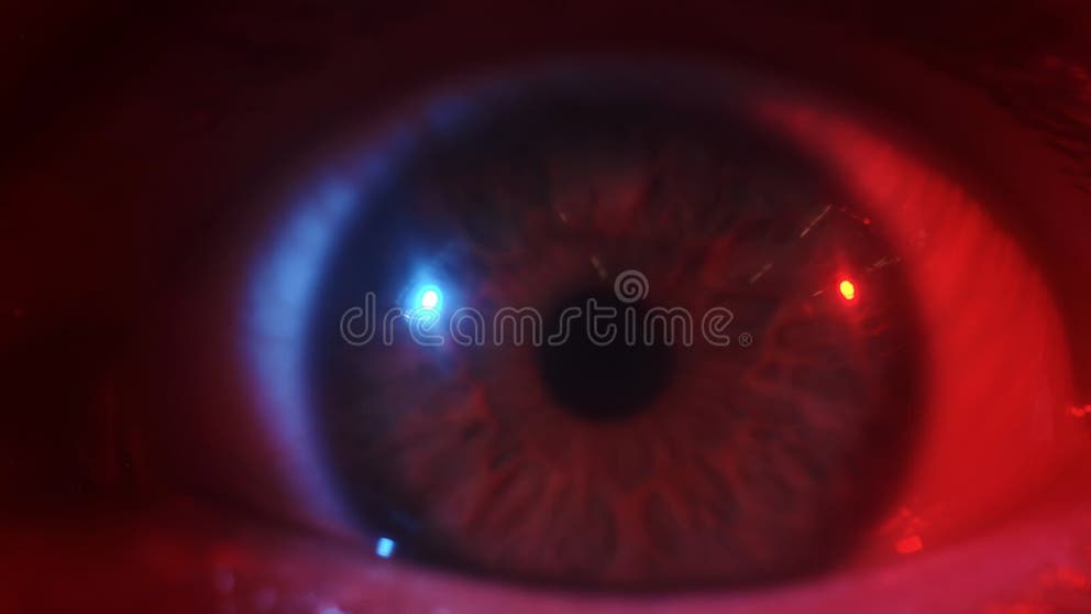 Macro Shot of Real Human Eye Illuminated by Red and Blue Light Stock ...